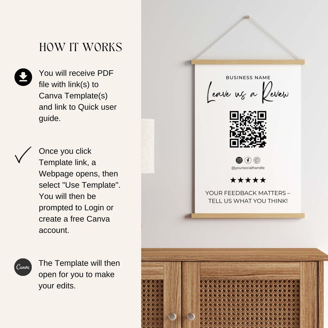 Editable Leave Us a Review Canva Template QR Code, Printable Google ...