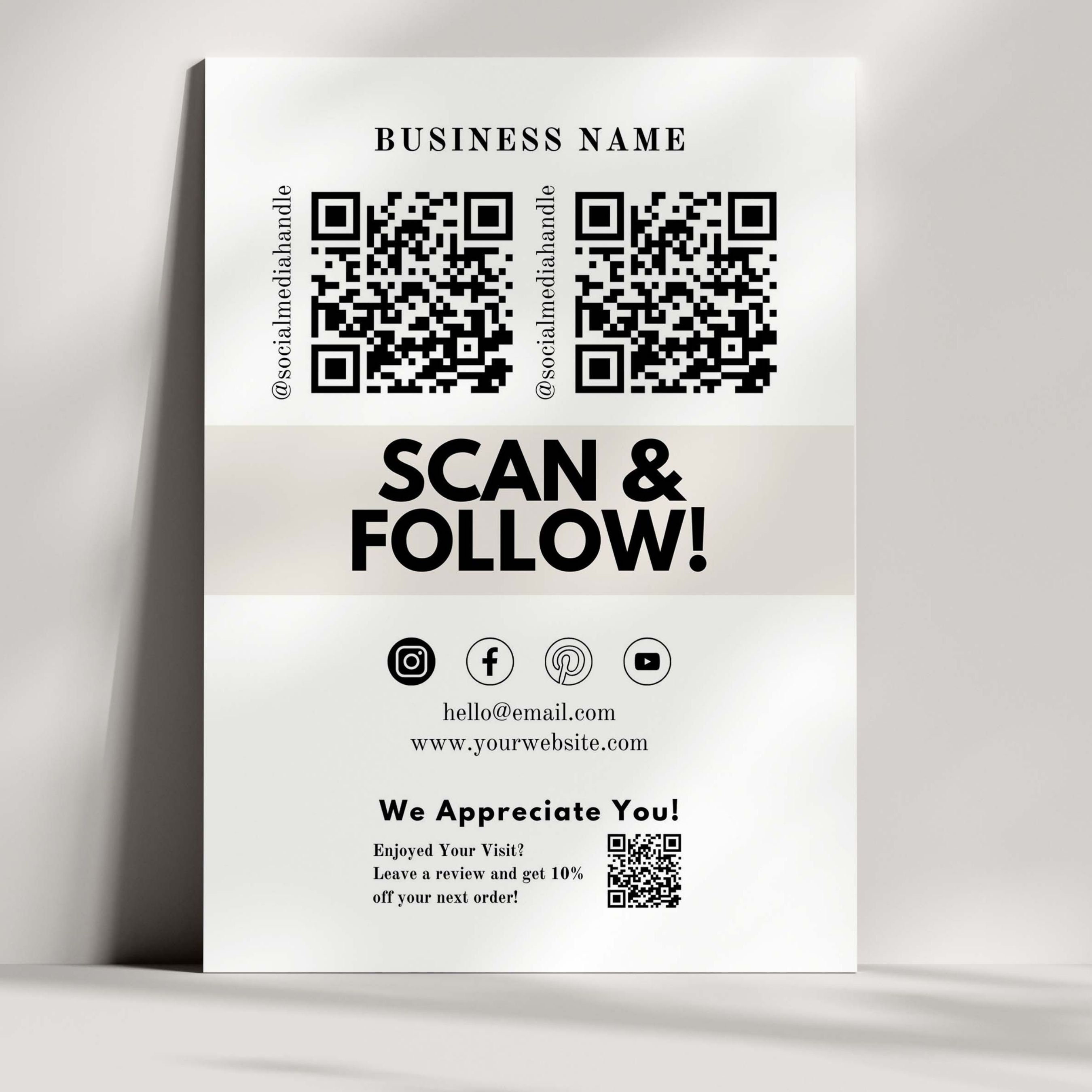 Follow Us Poster Template, Canva Social Media Printable Sign, Small ...