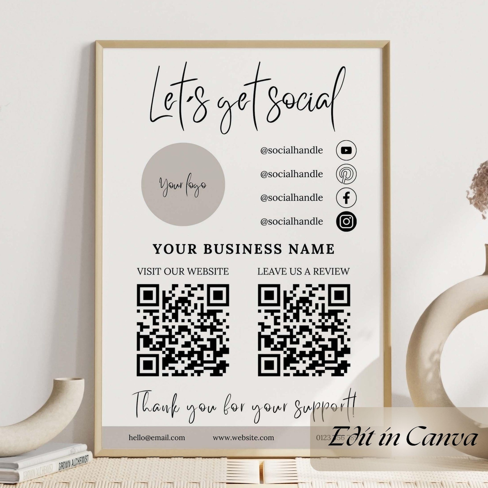Lets Get Social Printable Sign, Follow Us Canva Template, QR Code Sign ...