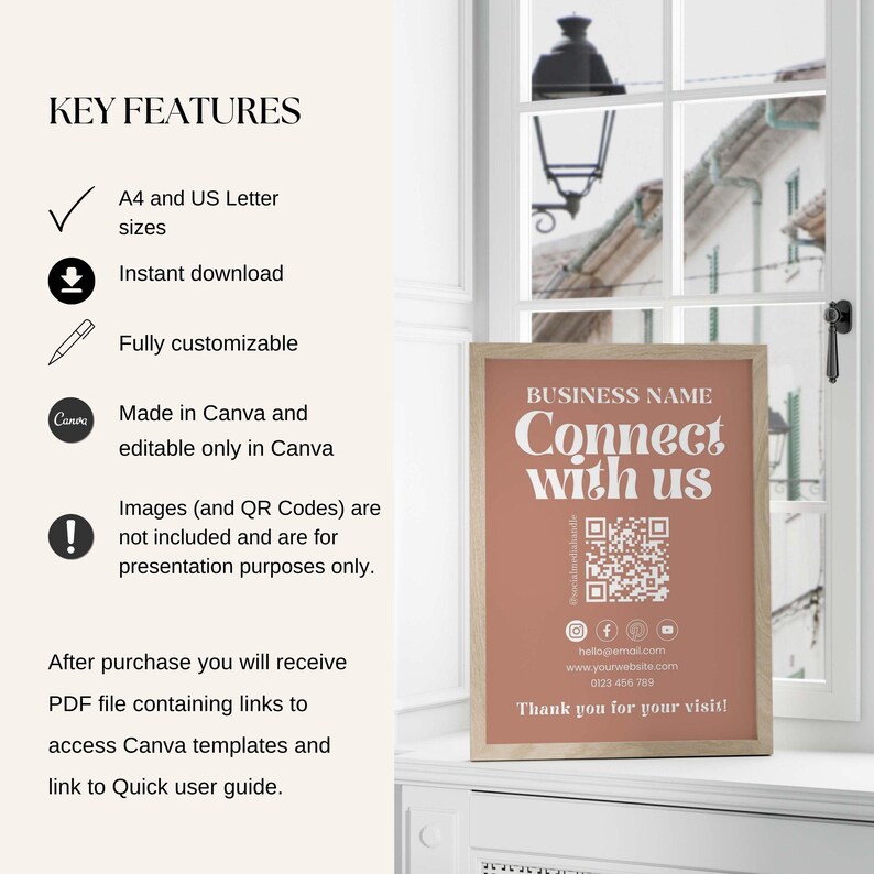 Retro Social Media Sign Canva Template QR Code, Follow Us on Social ...