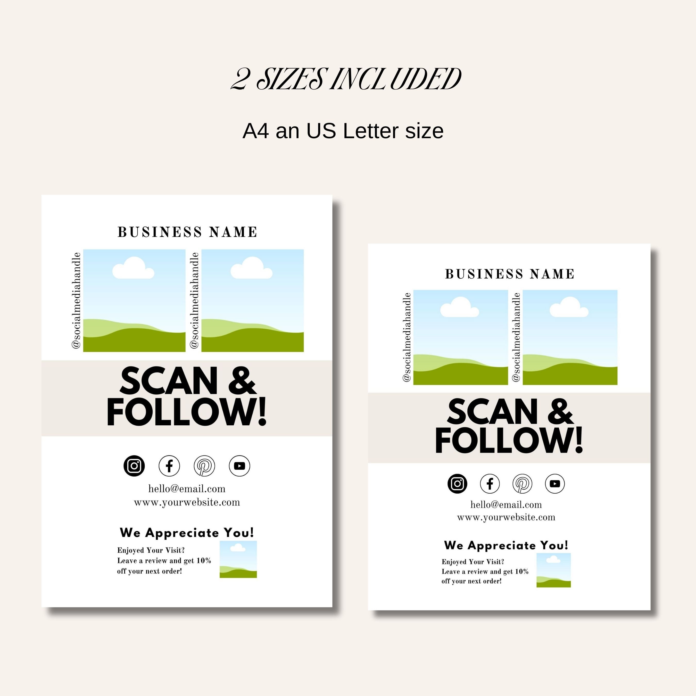 Follow Us Poster Template, Canva Social Media Printable Sign, Small ...