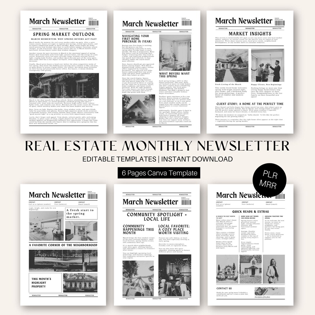 March Real Estate Newsletter Canva Template, Monthly Realtor Newspaper ...