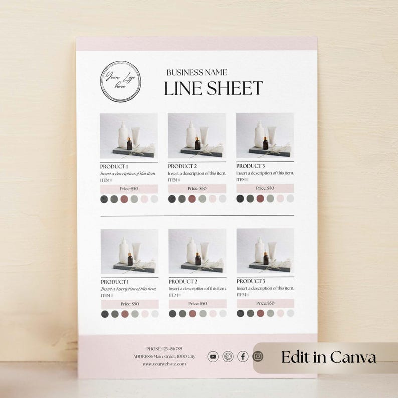 Line Sheet Canva Template, Editable Wholesale Catalog, Price List Template, Canva Product Sales ...