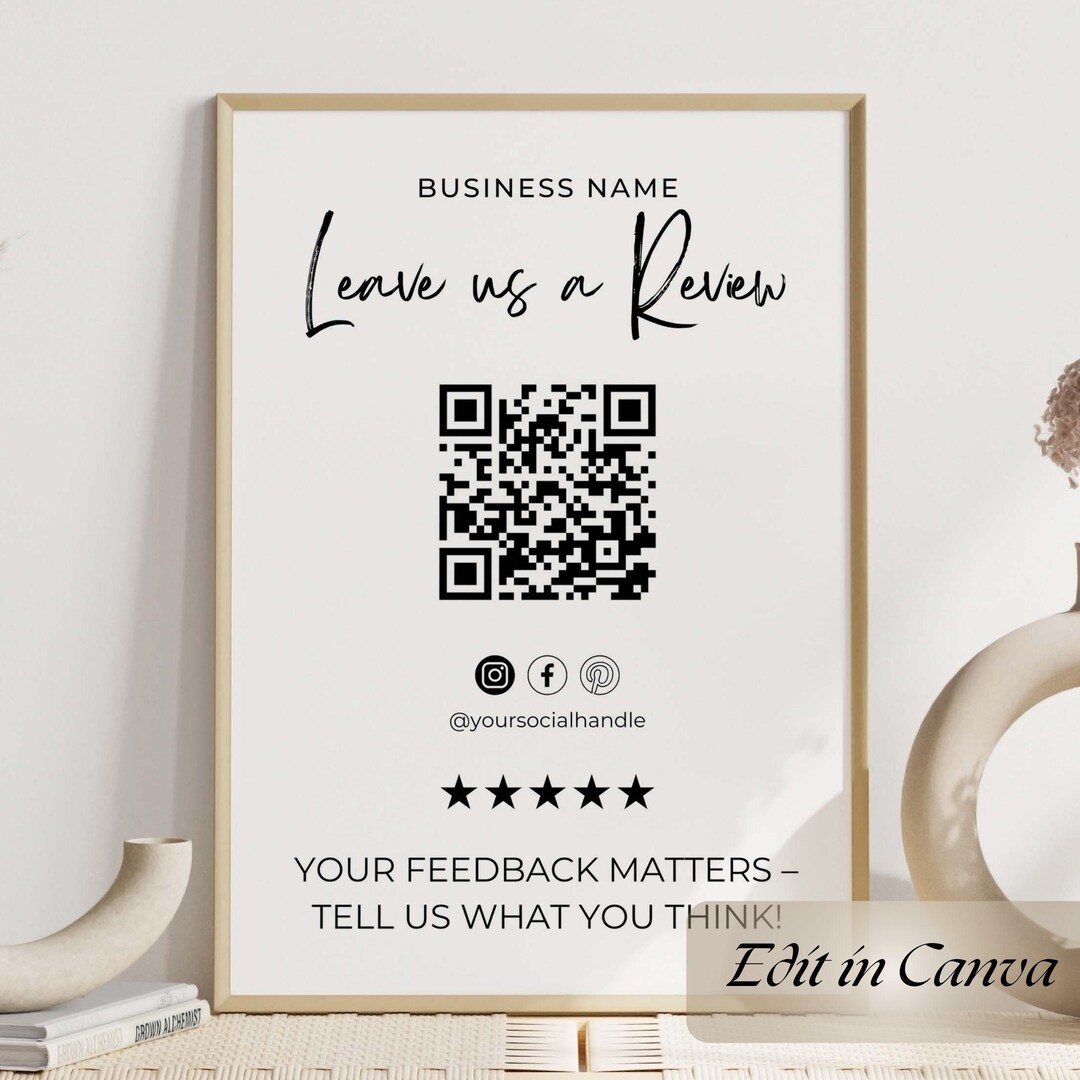 Modelo de código QR editável para deixar uma avaliação no Canva, modelo ...