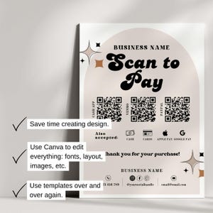 Editable Scan to Pay Retro Sign Canva Template, Custom QR Code Payment ...
