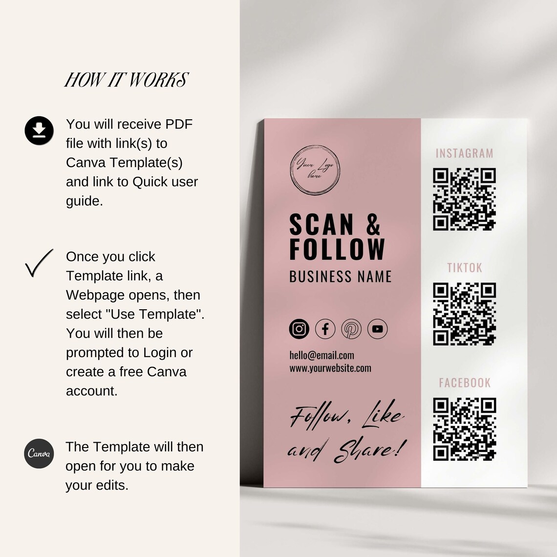Canva Social Media Printable Sign, Follow Us Poster Template, Small ...