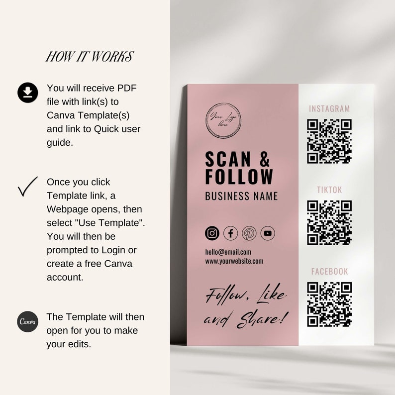 Canva Social Media Printable Sign, Follow Us Poster Template, Small ...