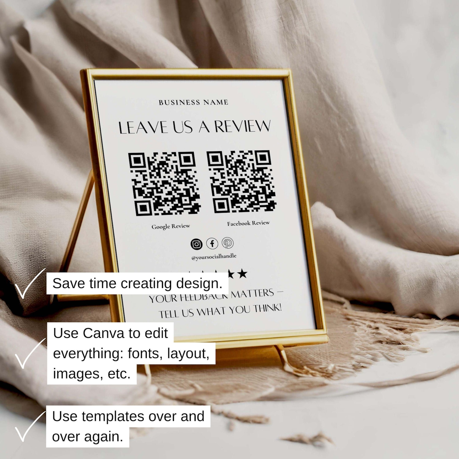 Leave Us a Review QR Code Sign Canva Template, Google Review Sign ...