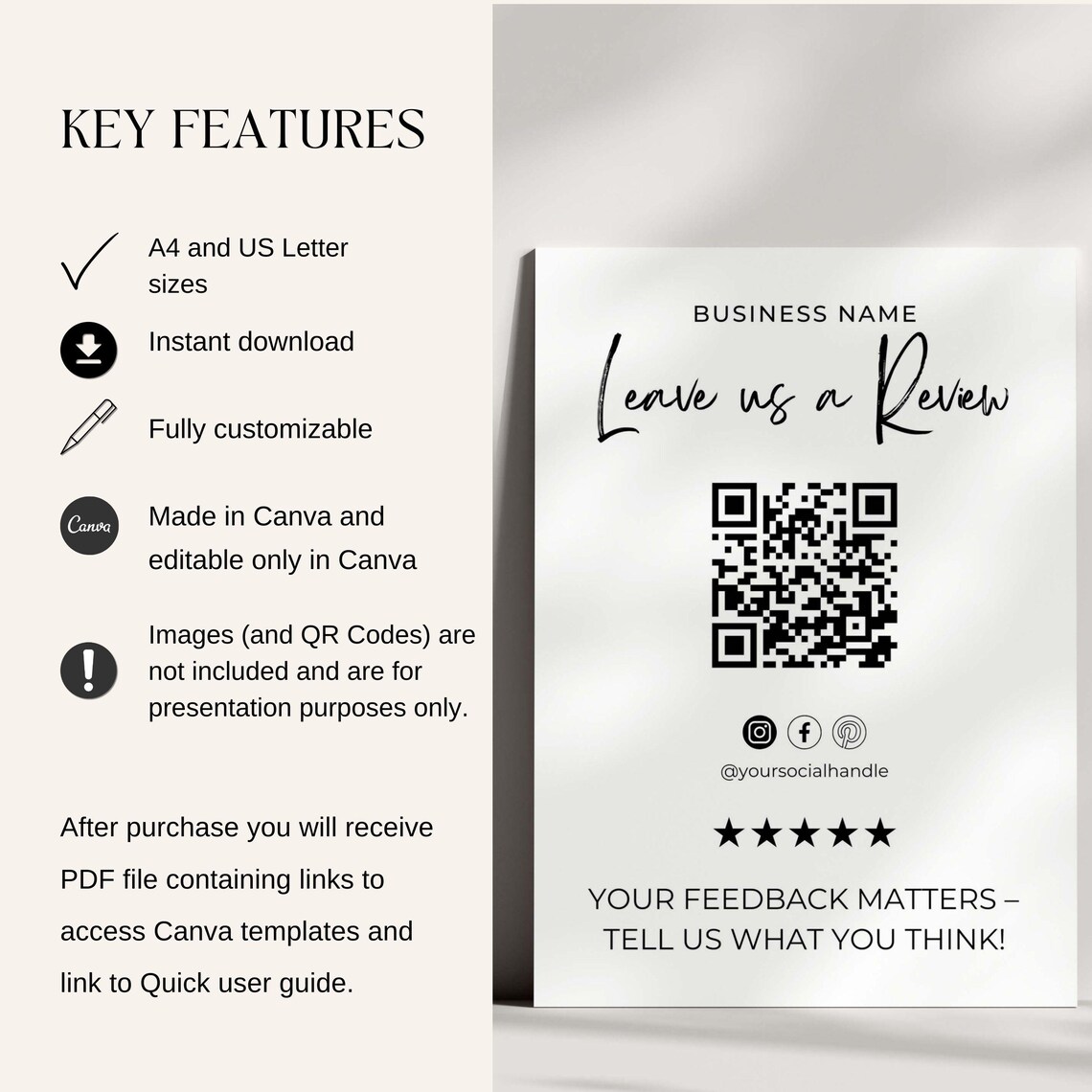 Editable Leave Us a Review Canva Template QR Code, Printable Google ...