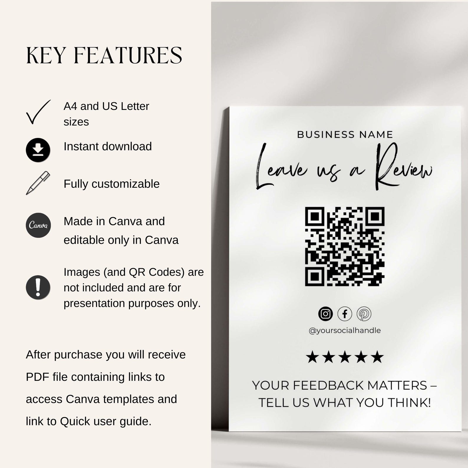 Editable Leave Us a Review Canva Template QR Code, Printable Google ...