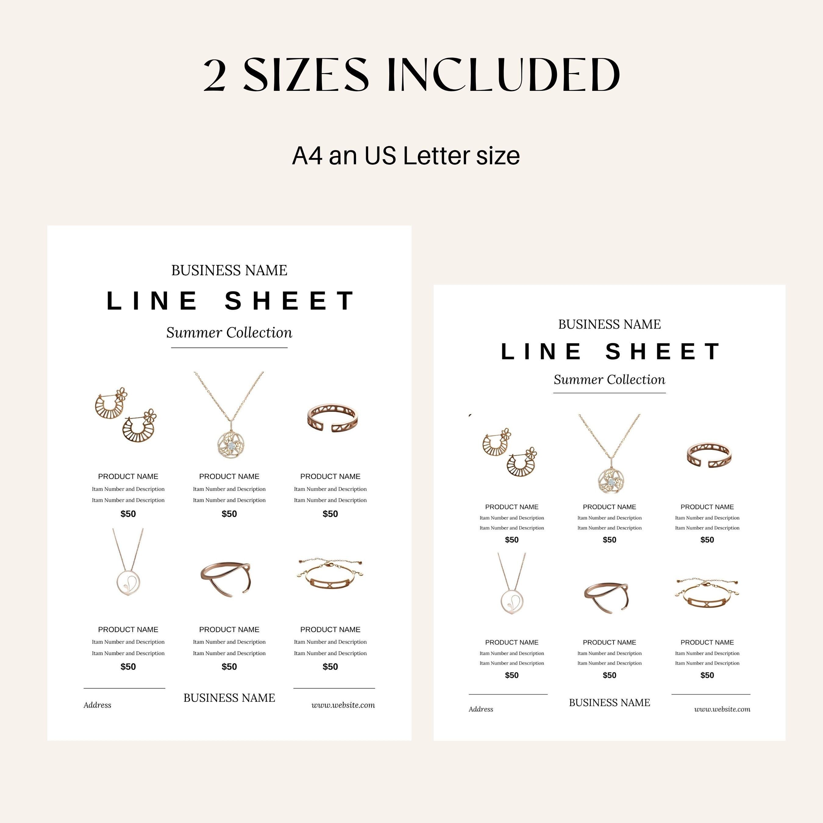 Jewelry One Page Line Sheet Canva Template, Editable Product Catalog ...