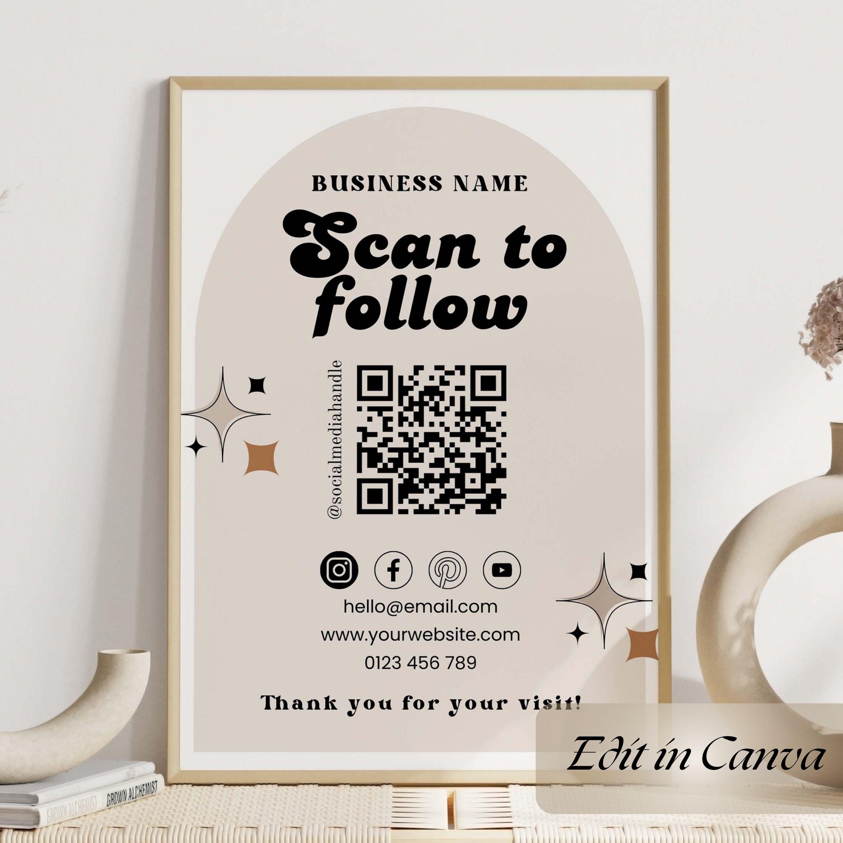 Retro Social Media Sign Canva Template, QR Code Sign, Follow Us on ...