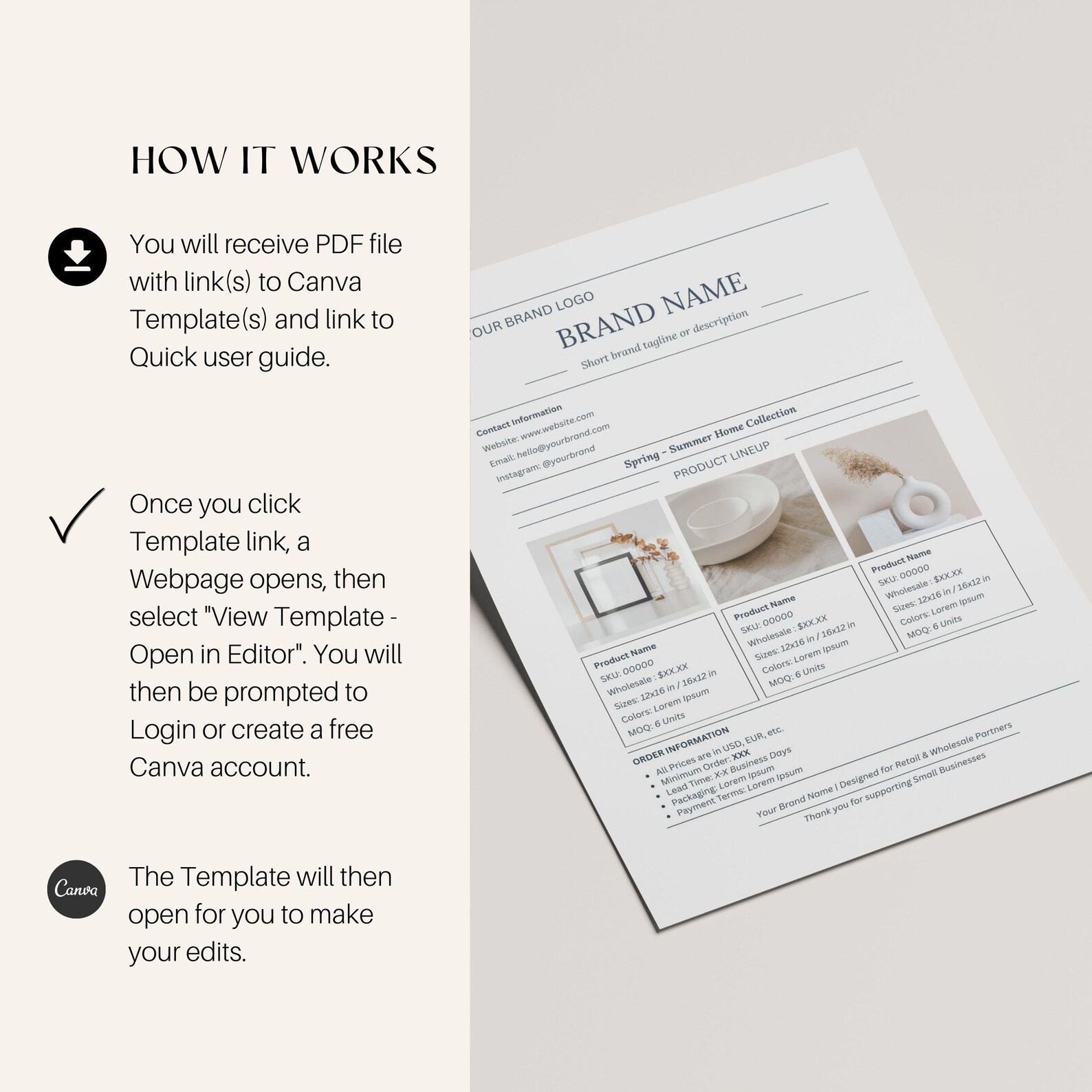 One Page Line Sheet Canva Template, Product Catalog, Editable Sell ...