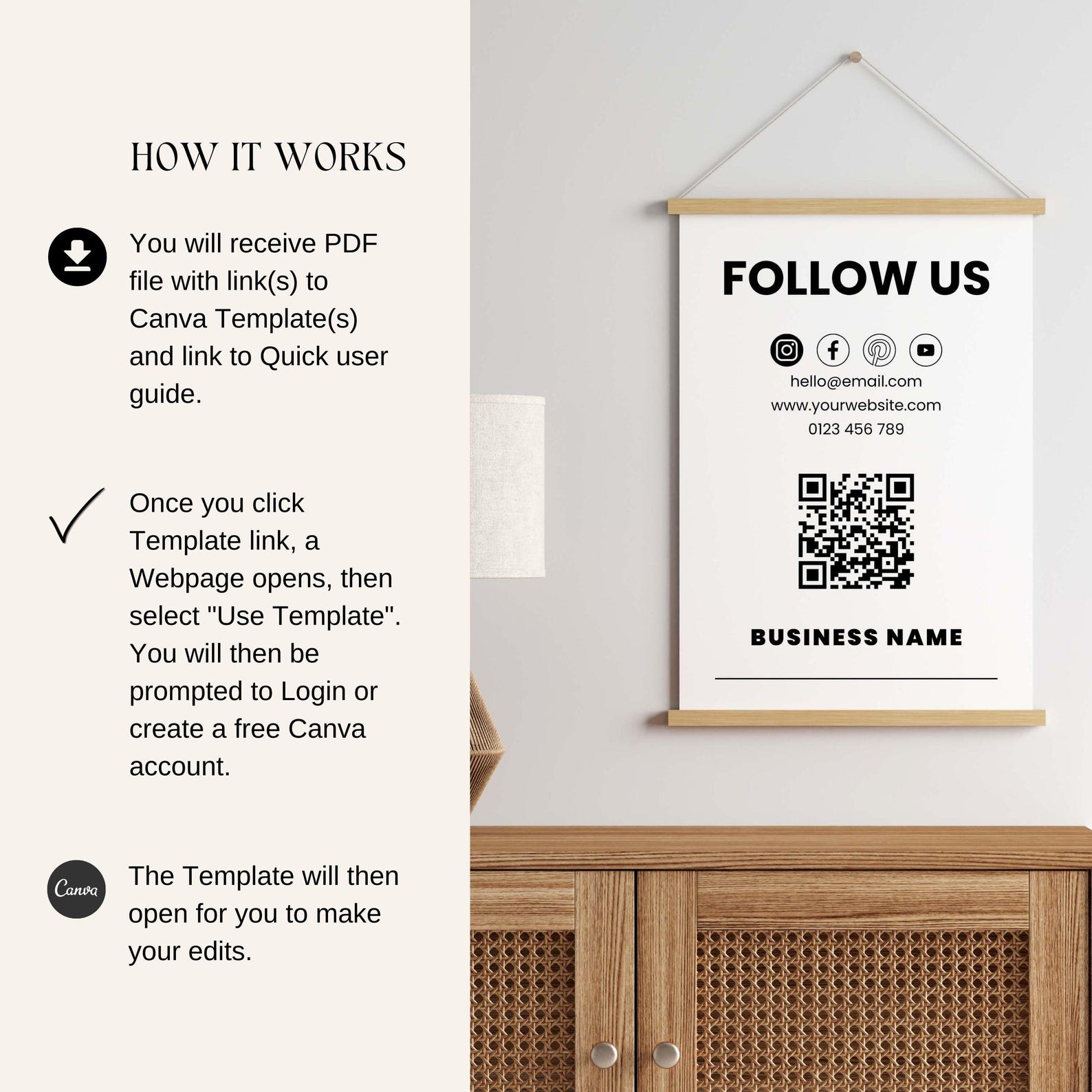 Simple Follow Us Social Media Sign Canva Template, QR Code, Connect ...