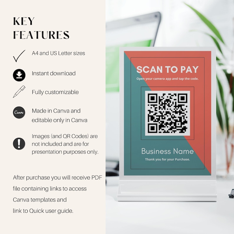 Modelo editável de sinalização "Escaneie para pagar" no Canva ...