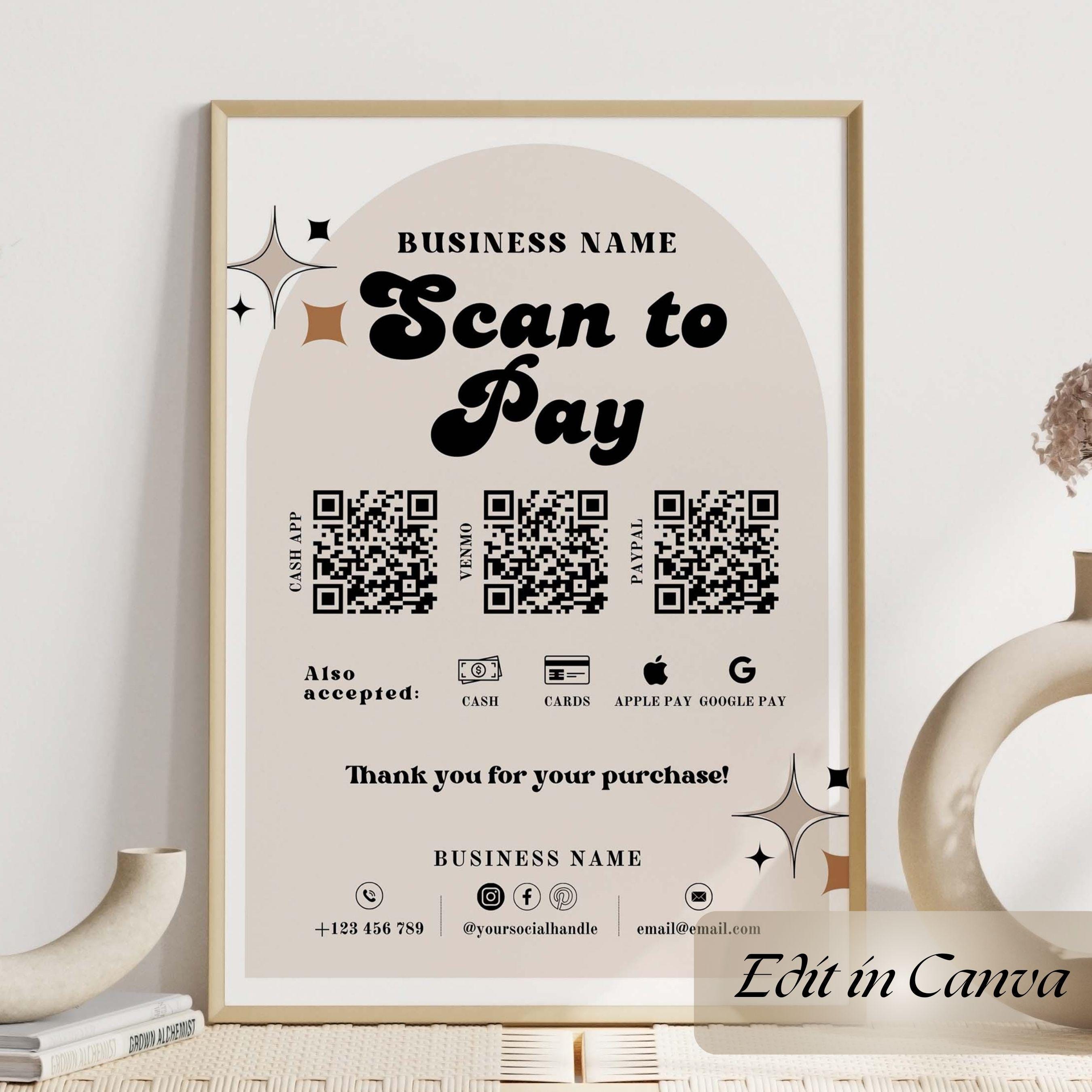 Editable Scan to Pay Retro Sign Canva Template, Custom QR Code Payment ...