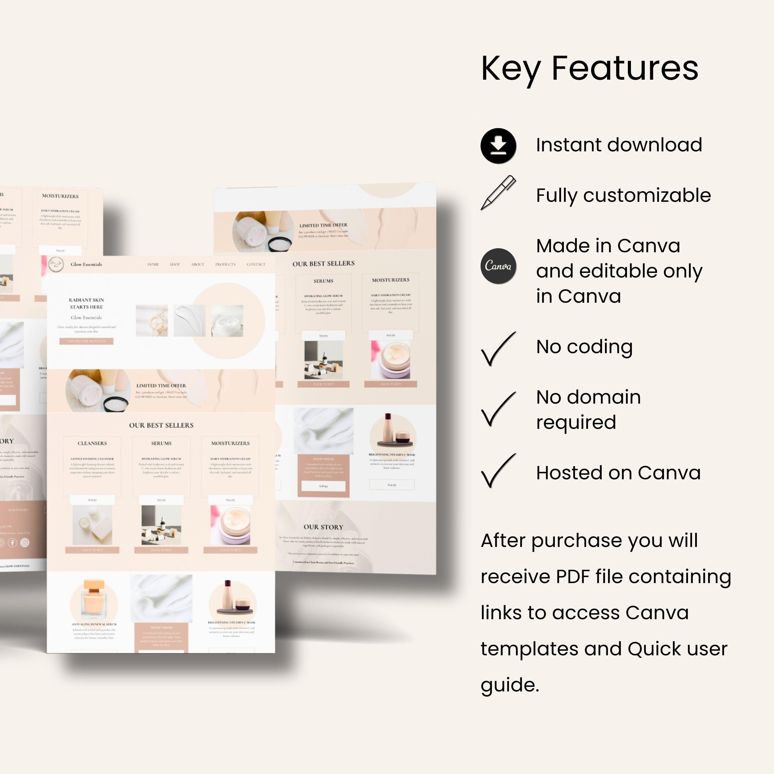 Product Based Website Canva Template, Landing Page Canva Template ...