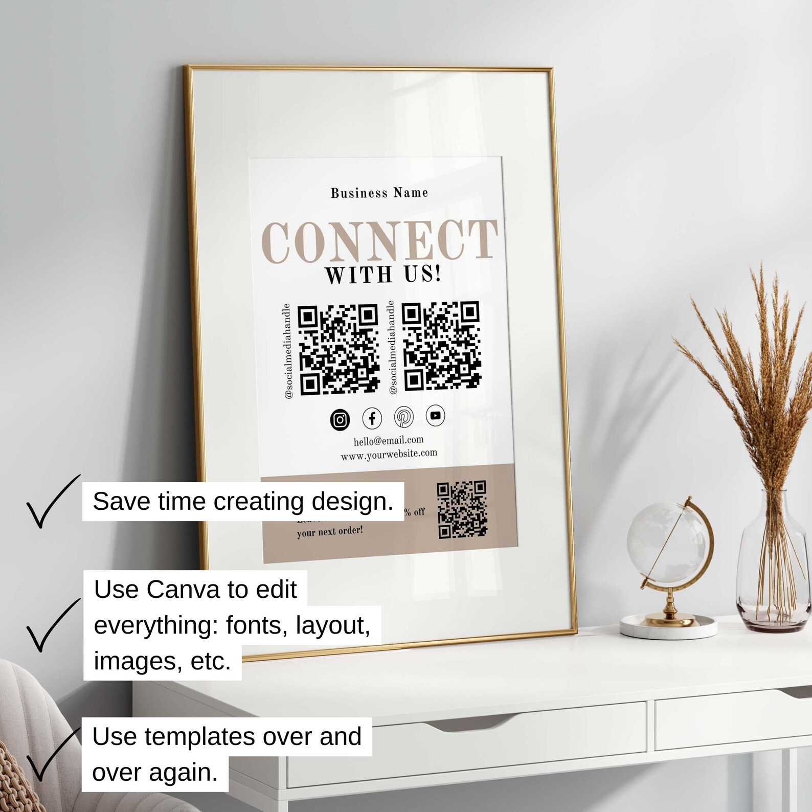 Connect With Us Printable Sign, Social Media Sign, Small Business Sign ...