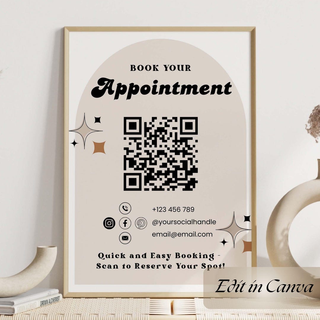 Retro Business Sign Canva Template, Editable Scan to Book, Printable ...