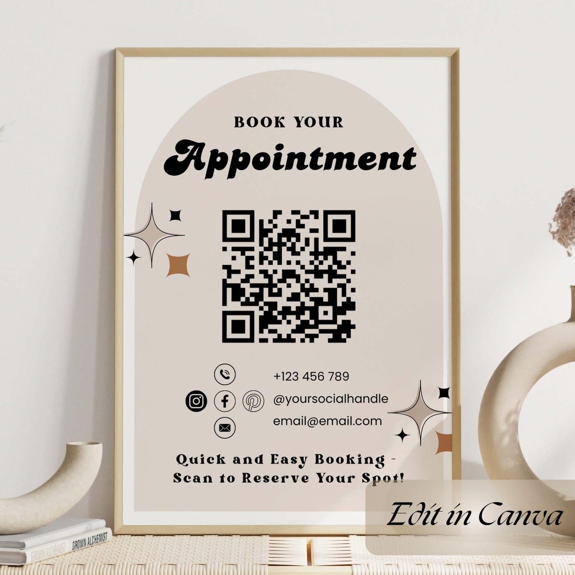 Retro Business Sign Canva Template, Editable Scan to Book, Printable ...
