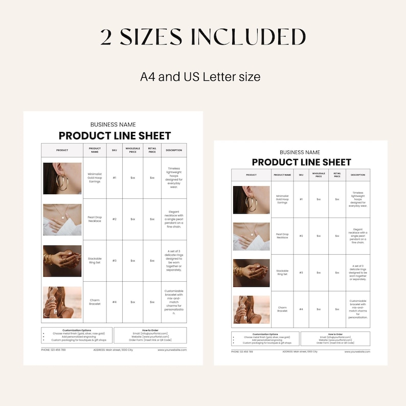 One Page Jewelry Catalog Canva Template, Editable Line Sheet for ...