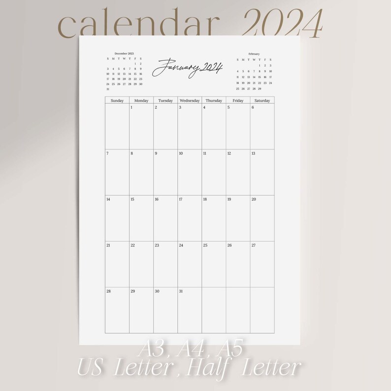 2024 Calendar & 2024 Planner: Year at a Glance, Dated Monthly Pages ...