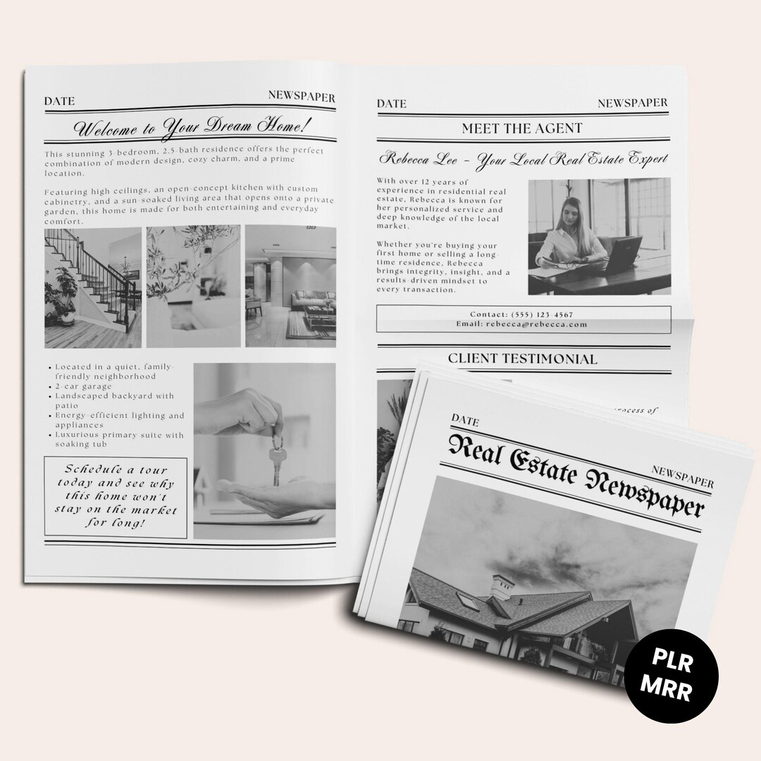 Editable Real Estate Newspaper Canva Template, A4, A3, US Letter ...