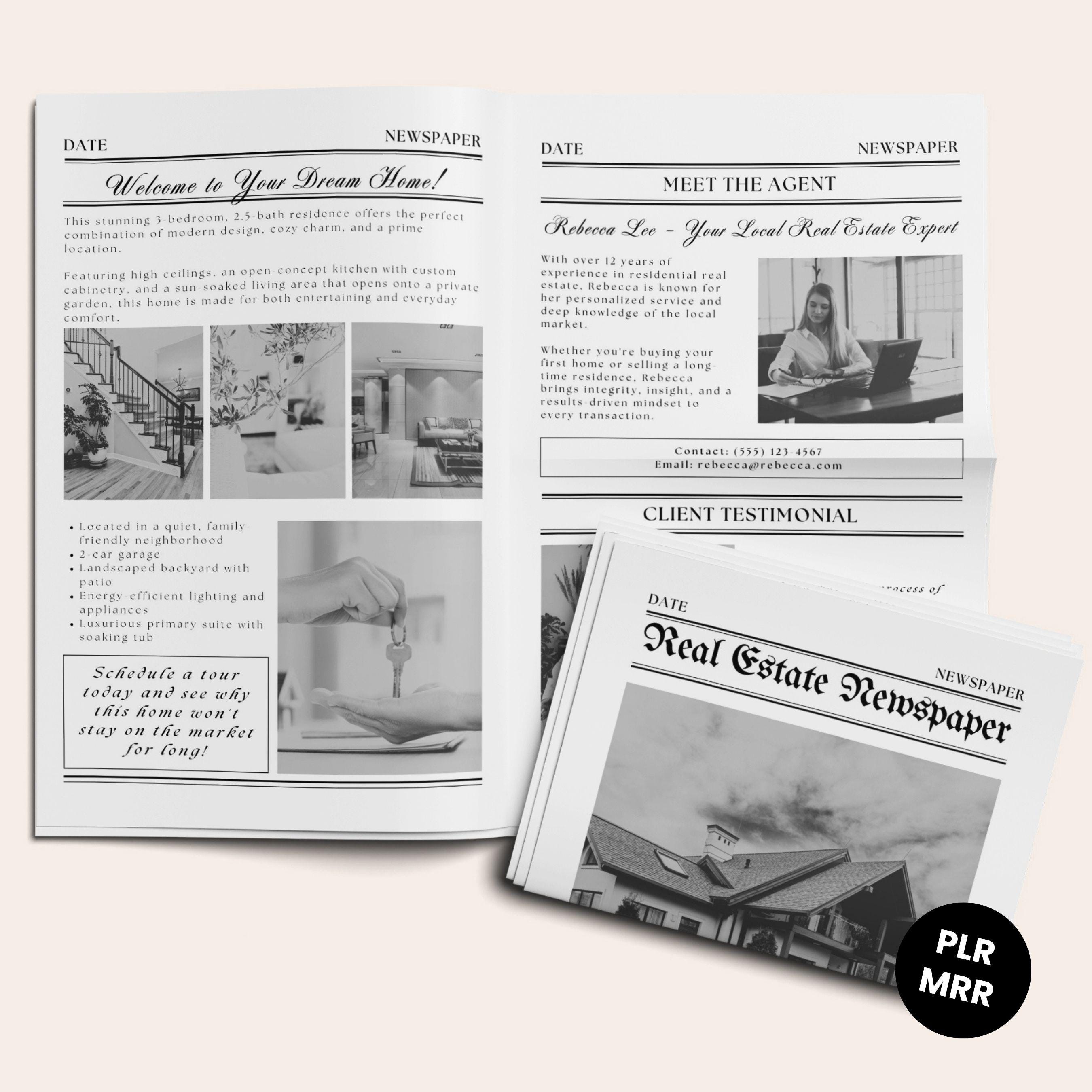 Editable Real Estate Newspaper Canva Template, A4, A3, US Letter ...