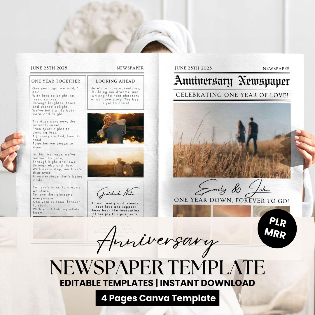 Couples 1st Year Anniversary Newspaper Poster, First Year Wedding Gift ...