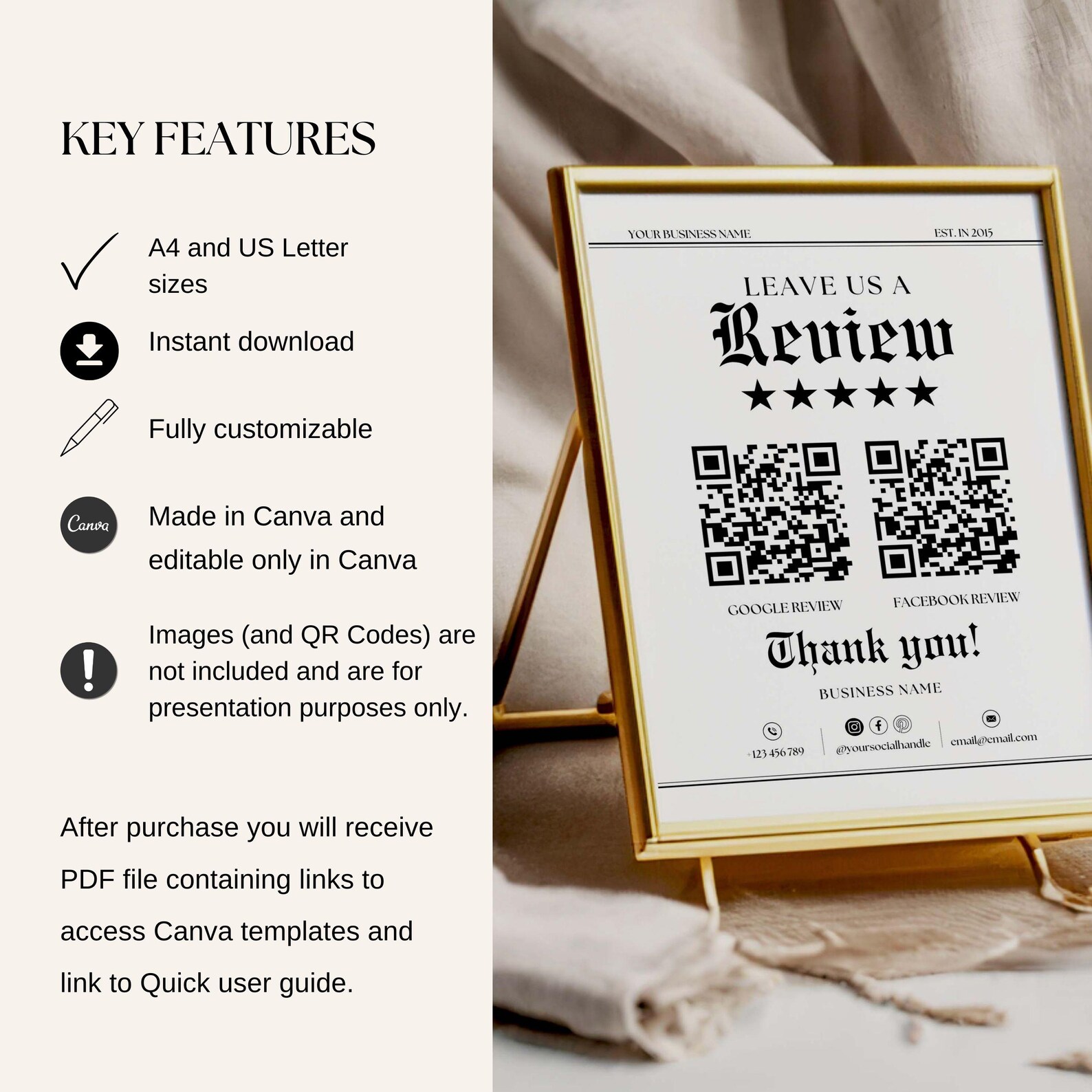 Leave a Review Canva Template Business Sign, A4 Editable QR Code Review ...