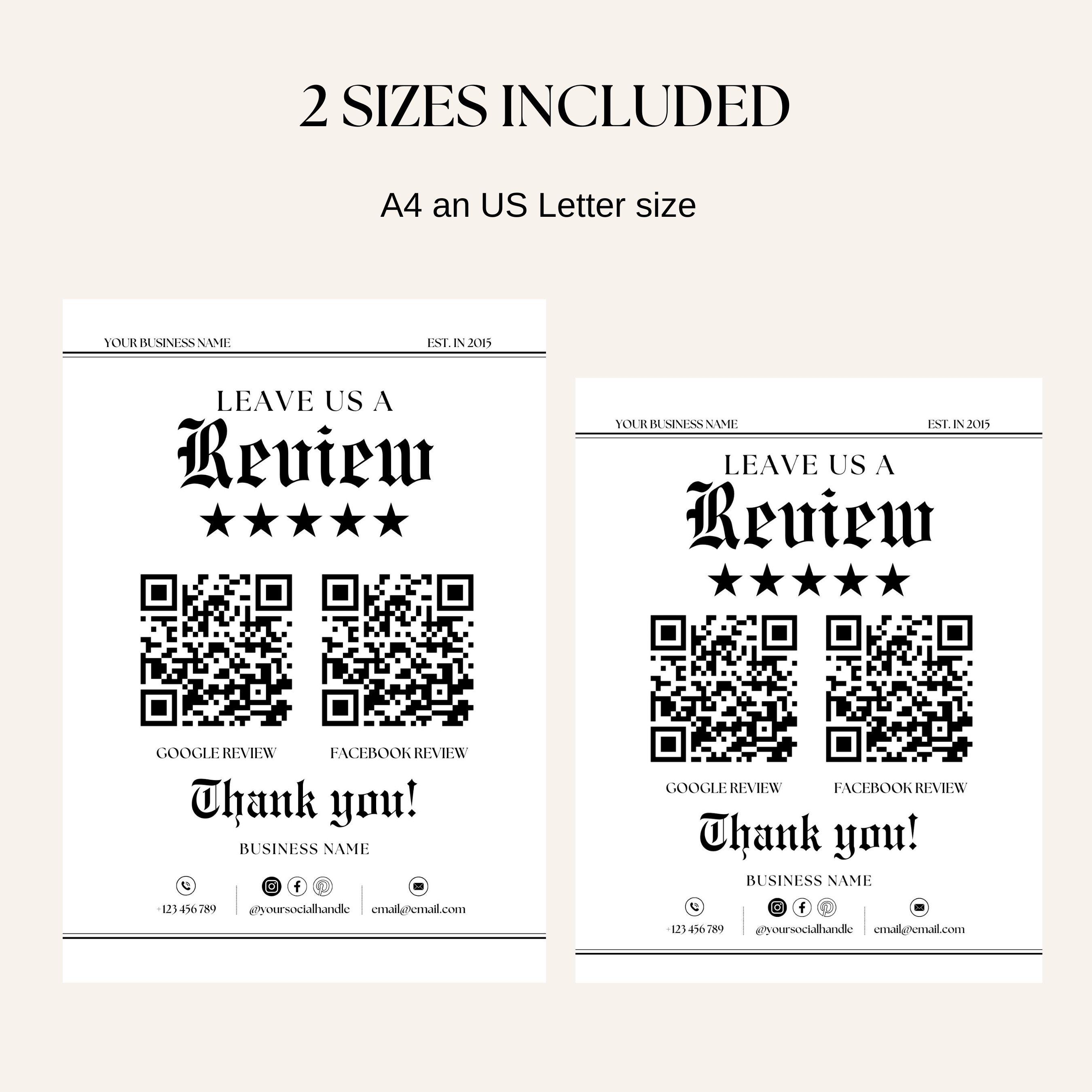Leave a Review Canva Template Business Sign, A4 Editable QR Code Review ...