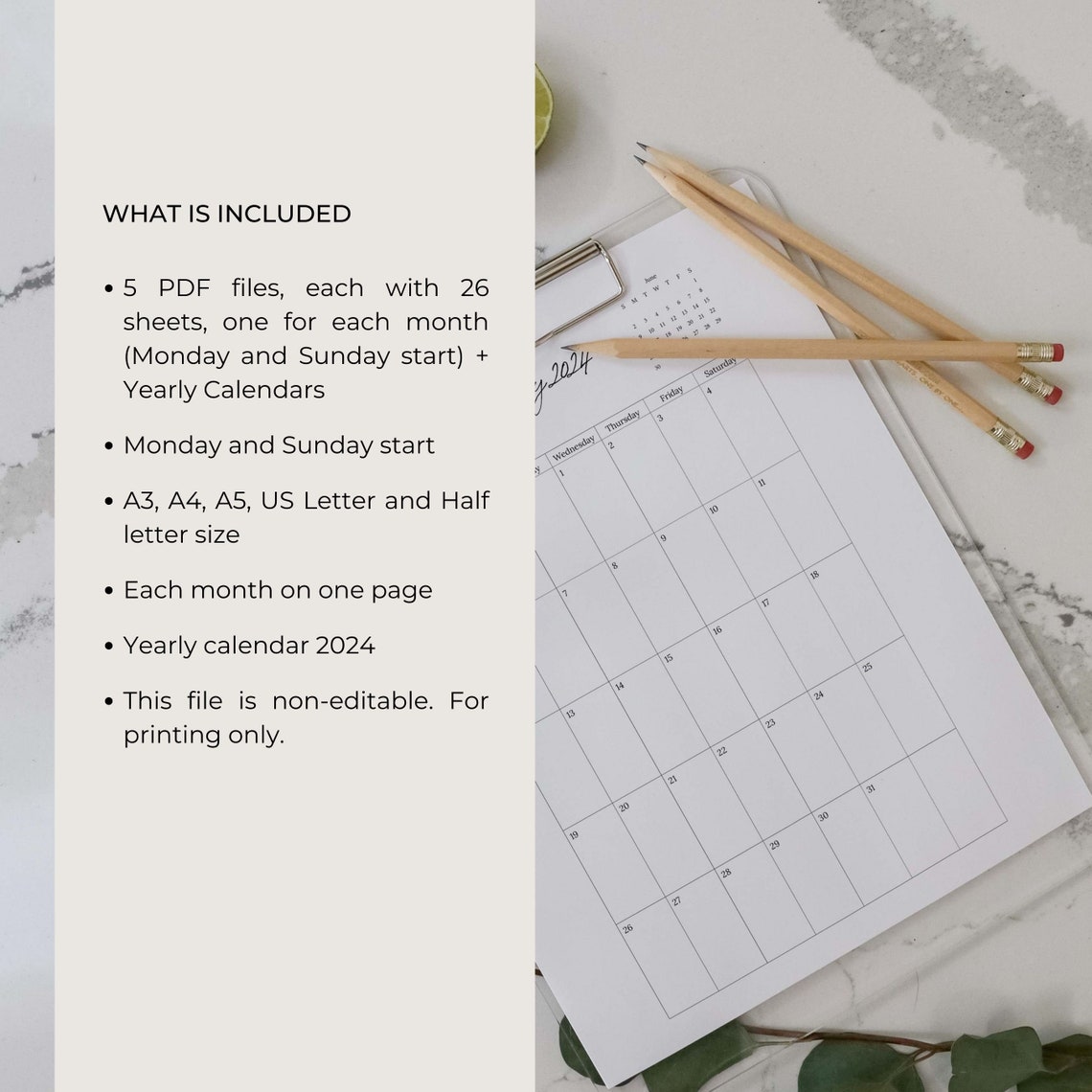 2024 Calendar & 2024 Planner: Year at a Glance, Dated Monthly Pages ...