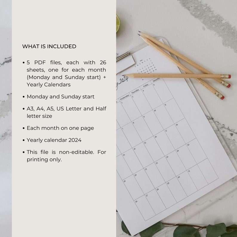 2024 Calendar & 2024 Planner: Year at a Glance, Dated Monthly Pages ...