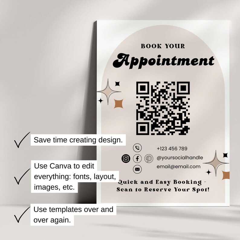 Retro Business Sign Canva Template, Editable Scan to Book, Printable ...