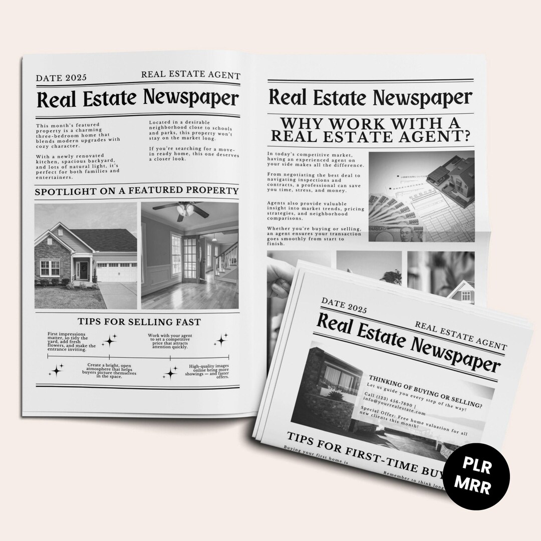 Real Estate Newspaper Canva Template, Editable Agent Newsletter, A4, US ...