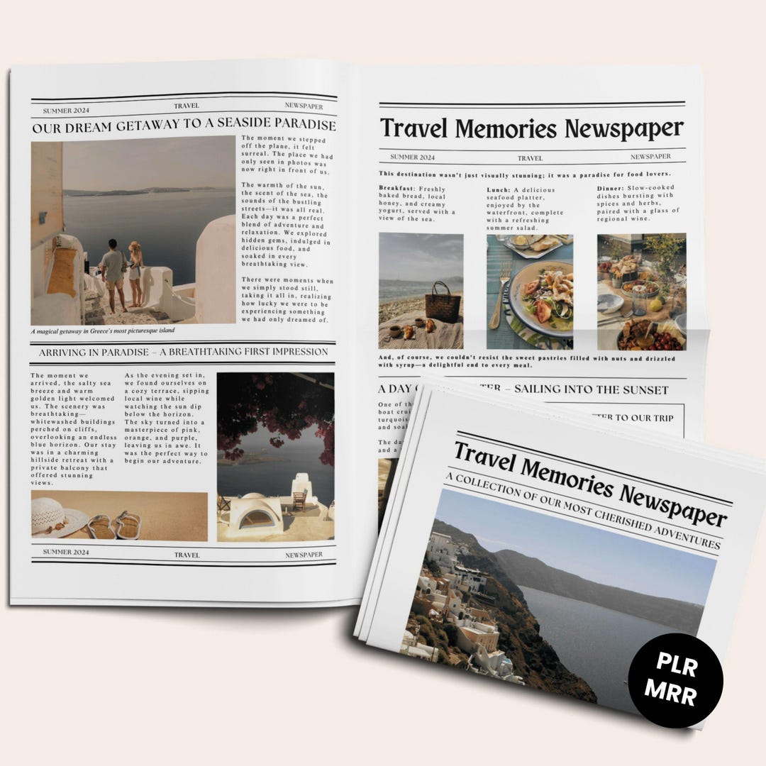 Travel Memories Newspaper, Editable Canva Template, PLR MRR Templates ...