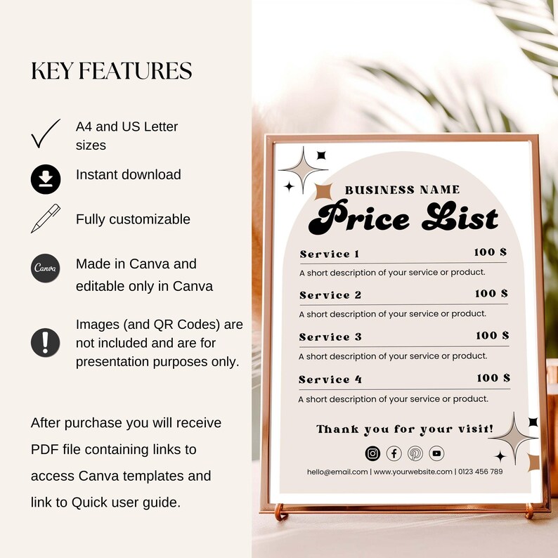 Retro Price List Canva Template, Printable Payment Sign, Editable ...