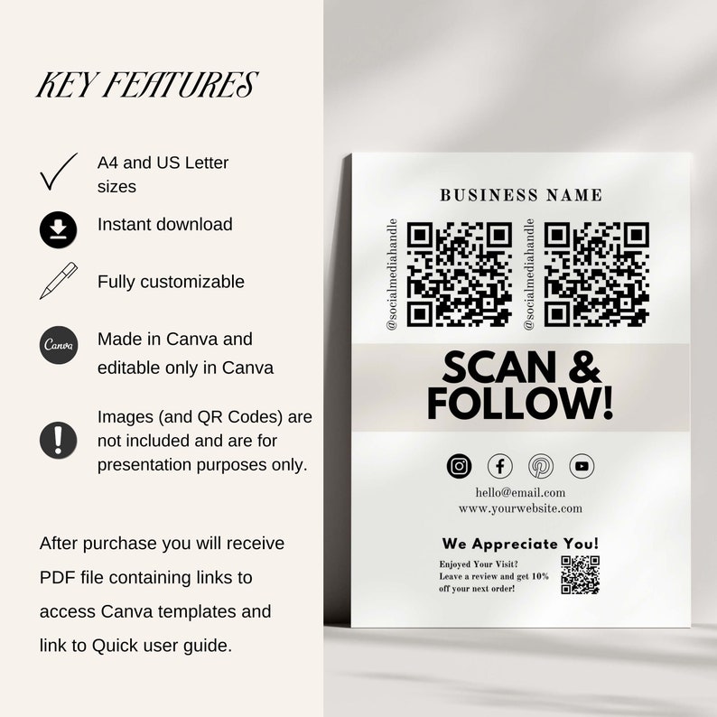 Follow Us Poster Template, Canva Social Media Printable Sign, Small ...