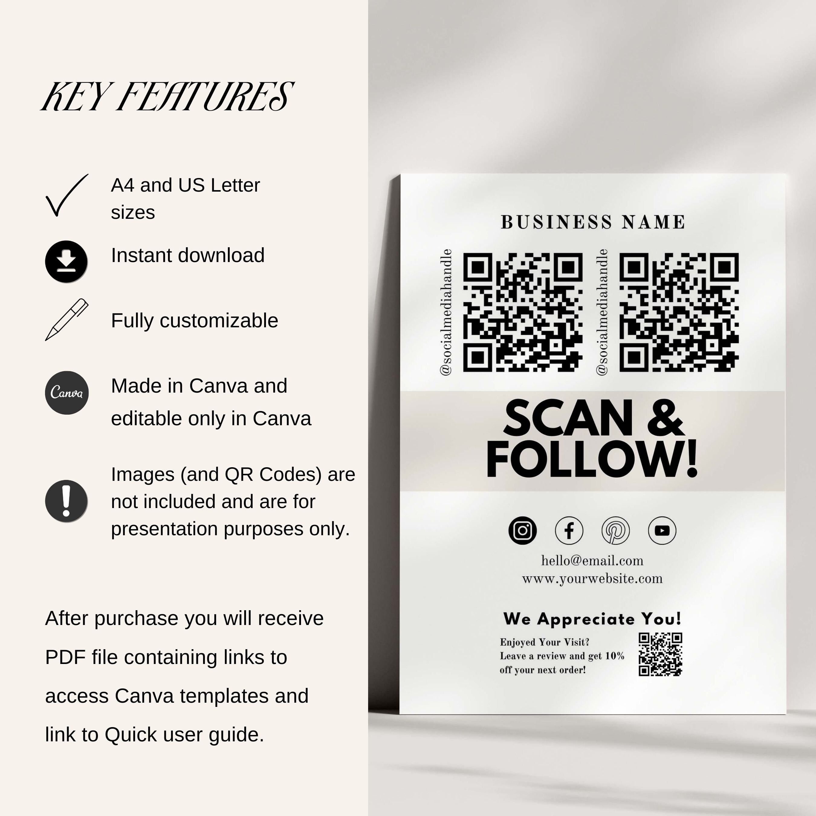 Follow Us Poster Template, Canva Social Media Printable Sign, Small ...