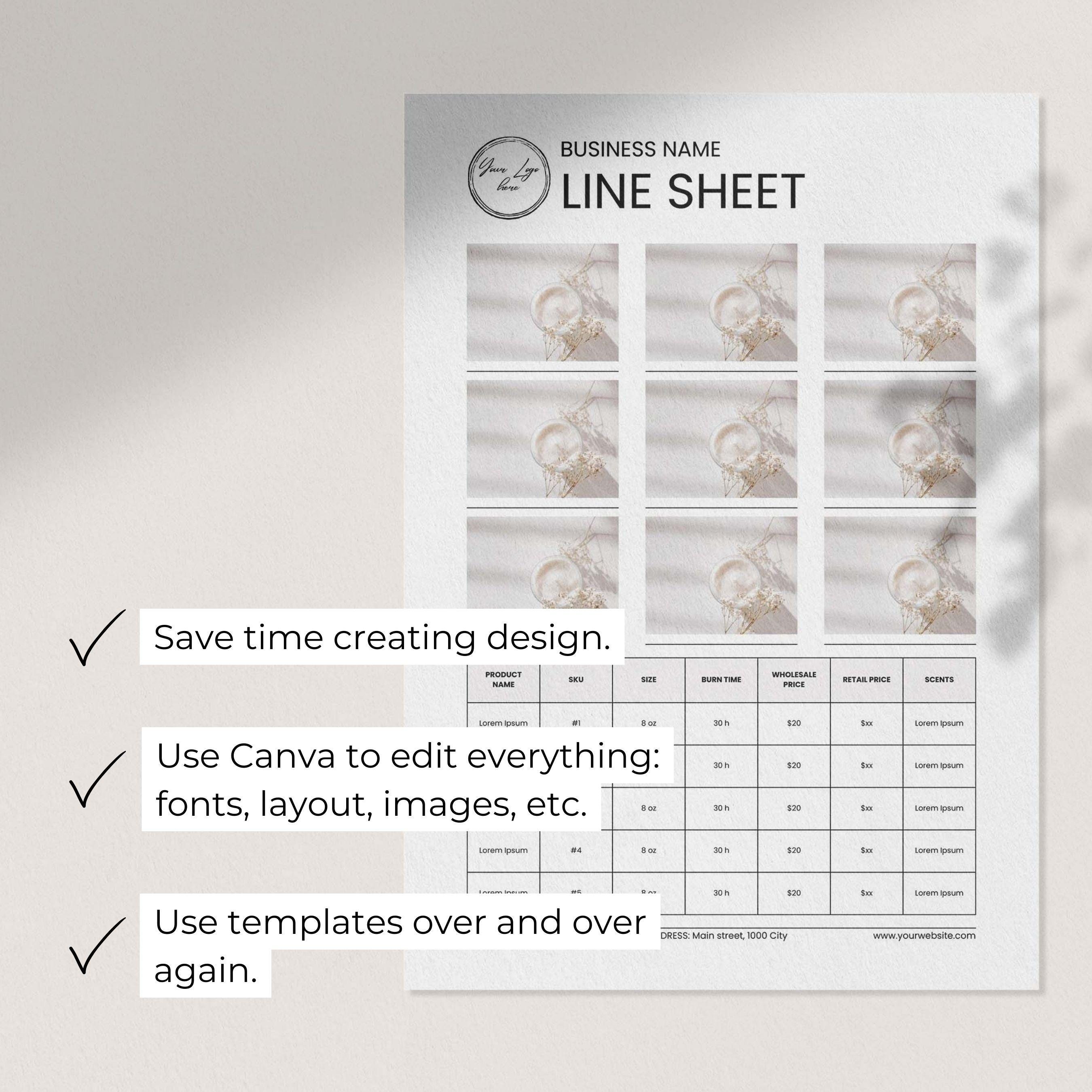 One Page Line Sheet Canva Template, Product Catalog Sheet, Editable ...