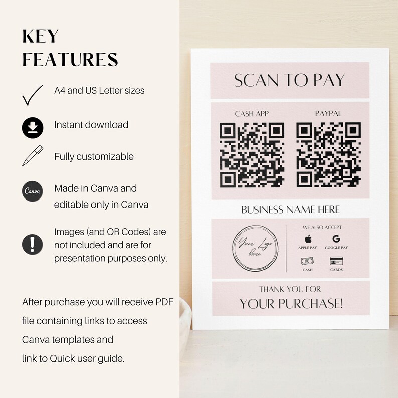 Modelo de pagamento por QR Code para Canva, formato A4 e Carta (EUA ...