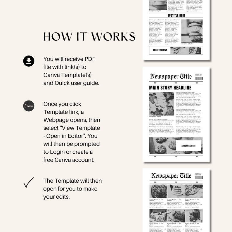 Bakery Newspaper Canva Template | Small Business Newsletter | Editable ...