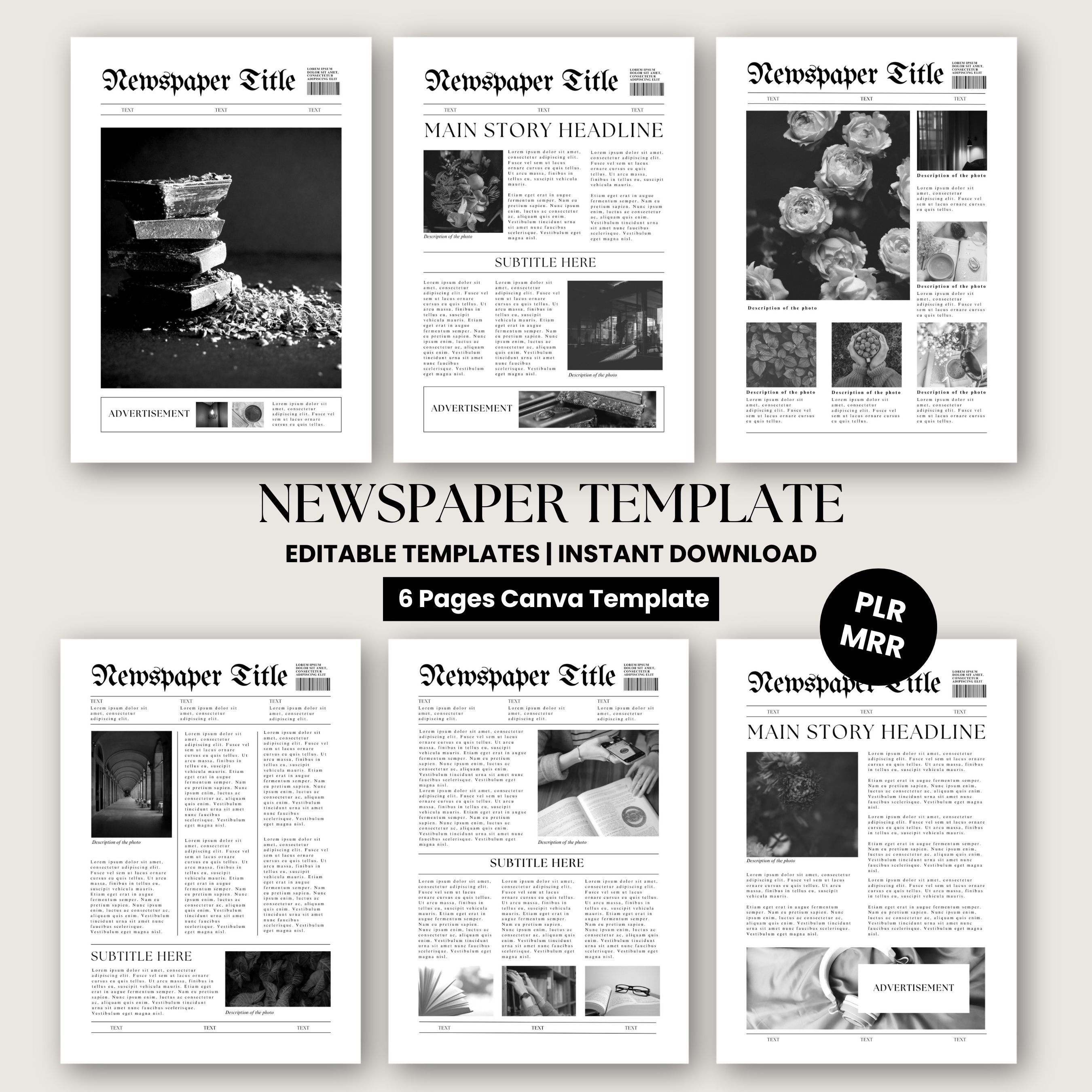 Newspaper Canva Template, Newspaper Printable, Editable Newspaper ...