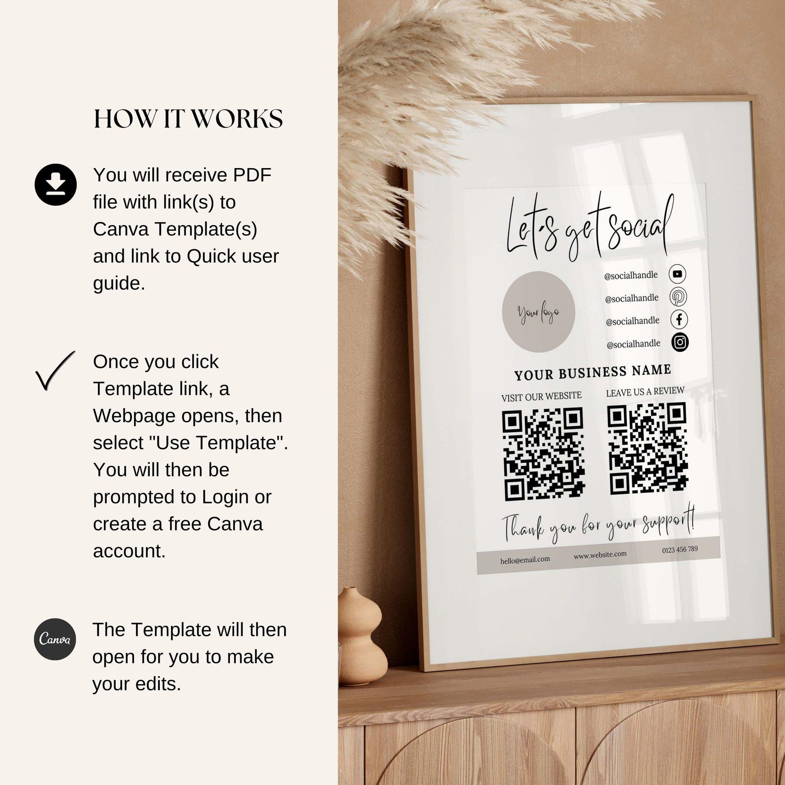 Lets Get Social Printable Sign, Follow Us Canva Template, QR Code Sign ...