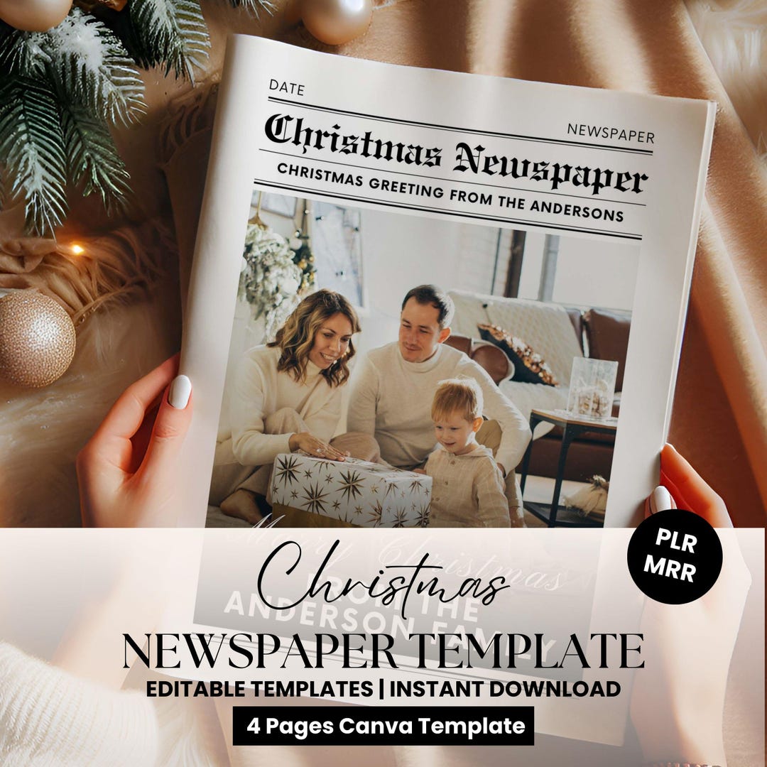 Christmas Newspaper Canva Template, Holiday Card Template, Editable ...