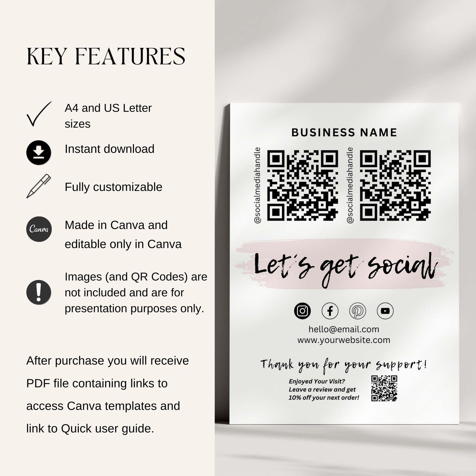 Lets Get Social Sign Template, QR Code Sign, Connect With Us Sign ...