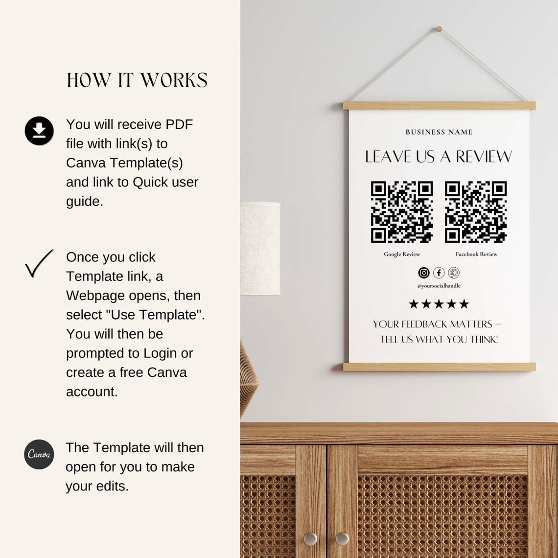 Leave Us a Review QR Code Sign Canva Template, Google Review Sign ...
