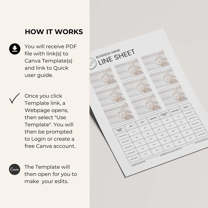 Line Sheet Canva Template, Editable Wholesale Catalog, Product Sales Sheet, Price List Template ...