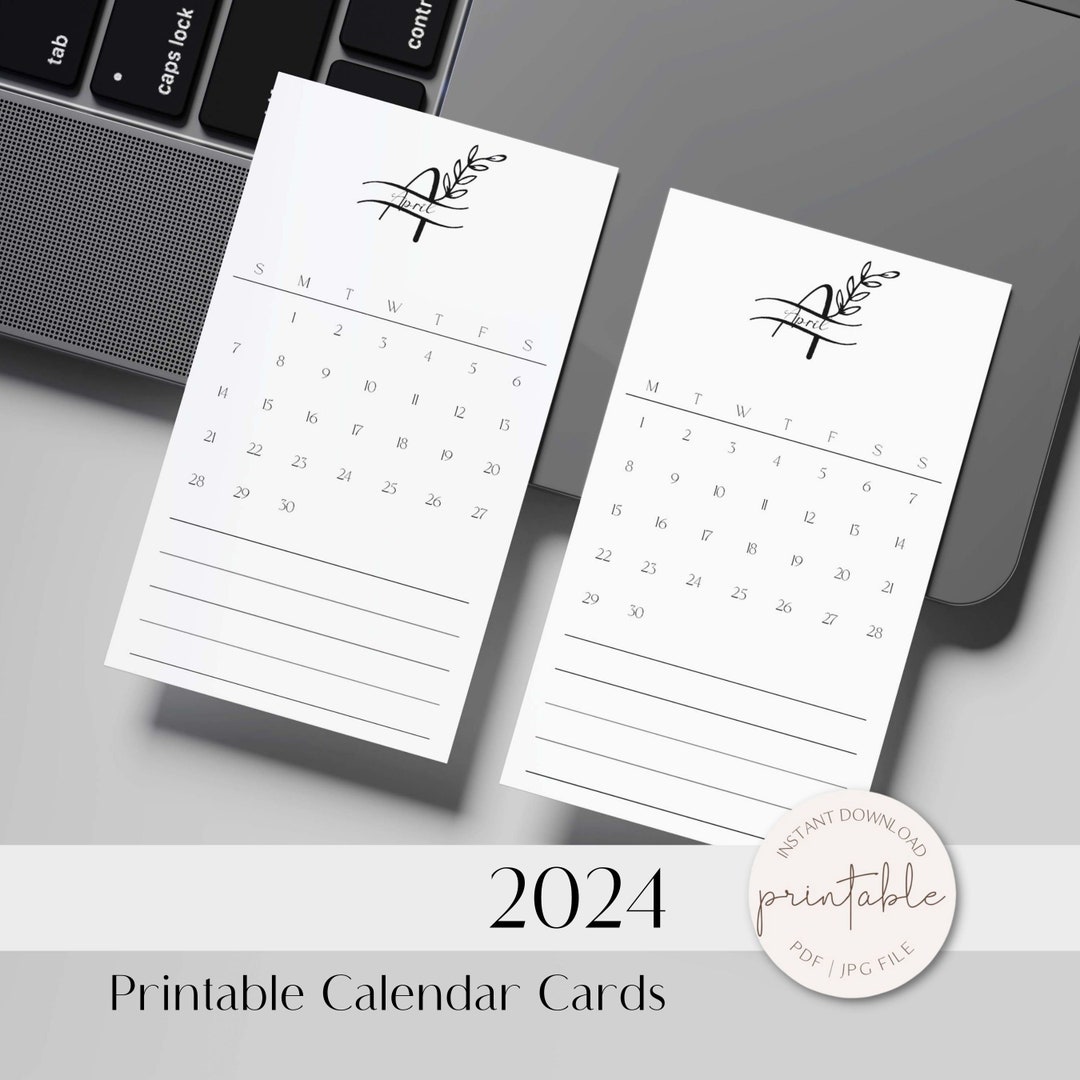 2024 Printable Calendar Cards 2x3.5 In 2024 Calendar Instant - Etsy