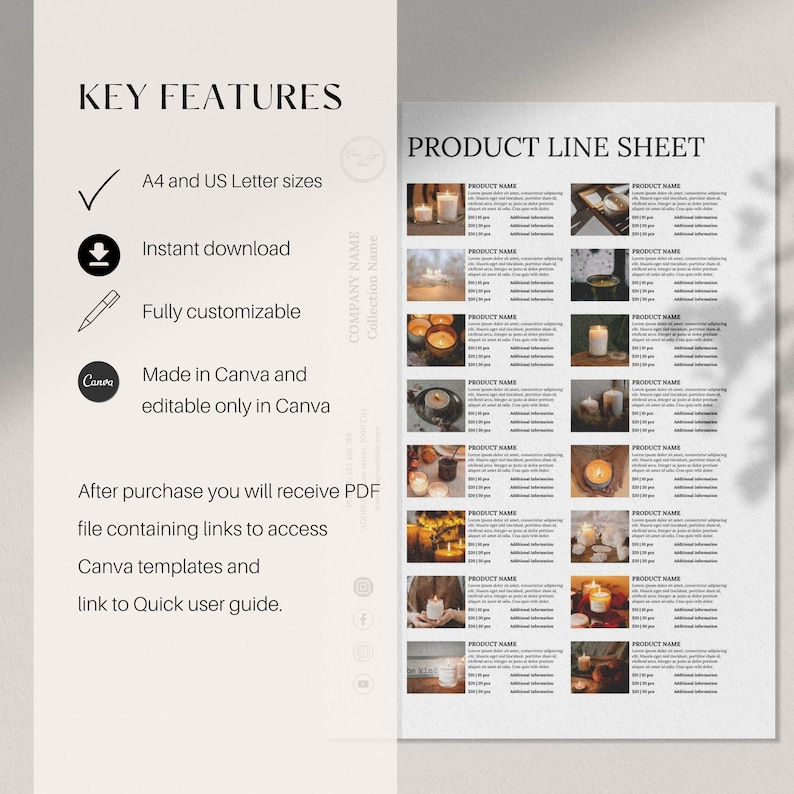 Candle Business Line Sheet Canva Template, One Page Wholesale Product ...
